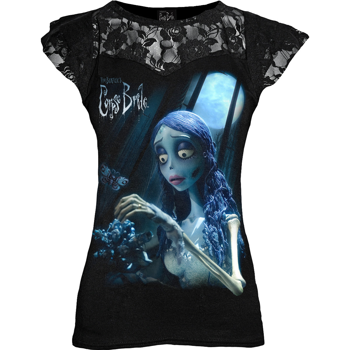 SPIRAL - CORPSE BRIDE - GLOW IN THE DARK - Lace Layered Cap Sleeve Top ...